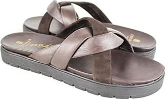 Zerimar Mules Sandales Femme | Chaussure Plate en Cuir pour Femme | Sandales en Cuir | Mules Sandales Femme Été | Sandales Femme | Couleur Marron Taille 40