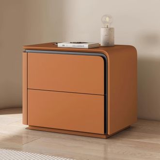 Generic Nachttisch Aus Holz Mit Schubladen, Nachtschrank Aus Leder Für Schlafzimmer Und Wohnzimmer, Beistelltisch Ohne Montage Erforderlich(Orange,50cm)