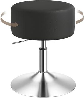Woltu Tabouret de Coiffeuse, Tabouret de Bar Rond, Pivotant, Hauteur R&eacute;glable 54-69cm, en Similicuir, Noir, BH14sz-1