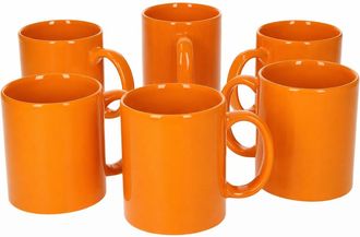 Van Well Kaffeetassen 6er Set - 375 ml - Zylindrische Porzellantassen in Orange - Sp&uuml;lmaschinen- & mikrowellengeeignet - Gro&szlig;e Kaffeebecher im modernen Design