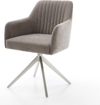 DELIFE Drehstuhl Greg-Flex Strukturstoff Soft Taupe Kreuzgestell breit Edelstahl 360&deg; drehbar Wippfunktion Taschenfederkern, Esszimmerst&uuml;hle