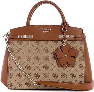 Guess sac à main sac à épaule bandoulière Melinda Logo Tri Compartment Satchel Latte Logo brun