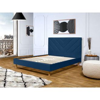 BOBOCHIC Bobochic - Lit romane avec lattes massives tissu velours 180x200 Bleu foncé