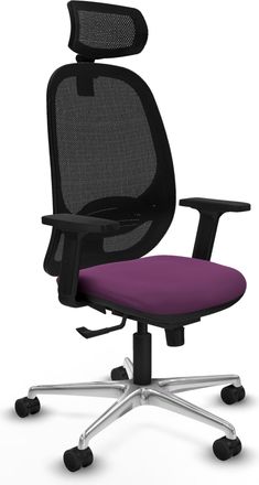 Piqueras y Crespo Drehbarer B&uuml;rostuhl ohne Rollen, 2D-Armlehnen, h&ouml;henverstellbare Lendenwirbelst&uuml;tze und h&ouml;henverstellbares Kopfteil, Schwarz / Violett