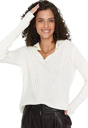 Trendyol Ecus Arm Tip Detailed Polo col tricoté Sweater, Ecru, M Femme