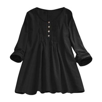 Generic Hauts en coton et lin pour femmes, chemises d&eacute;t&eacute; boutonn&eacute;es grande taille, style d&eacute;contract&eacute;, r&eacute;tro, tunique ample, v&ecirc;tements tendance 2026, Noir, 4XL