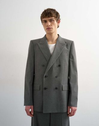 Topman Zweireihige Anzugjacke in Anthrazit mit lockerem Schnitt und Nadelstreifen-Grau