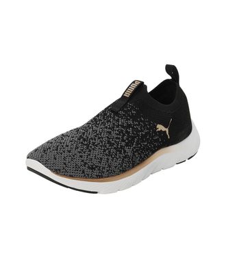Puma Damen Softride Remi Slip-on Knit Wns Road Running Shoe, Puma Black Puma Gold Cool Dark Gray, 42.5 EU