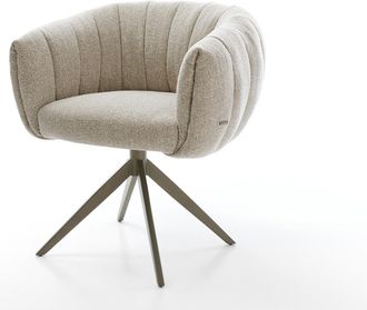 DELIFE Drehstuhl Jada-Flex Webstoff Soft Beige Kreuzgestell breit Effektfinish Titan 360&deg; drehbar Wippfunktion Taschenfederkern, Esszimmerst&uuml;hle