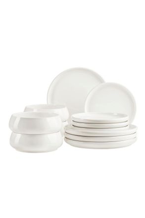 M&auml;ser Tafelservice Taya, Wei&szlig;, Keramik, 12-teilig, Gr&uuml;ner Punkt, Essen & Trinken, Geschirr, Geschirr-Sets, Tafelservice