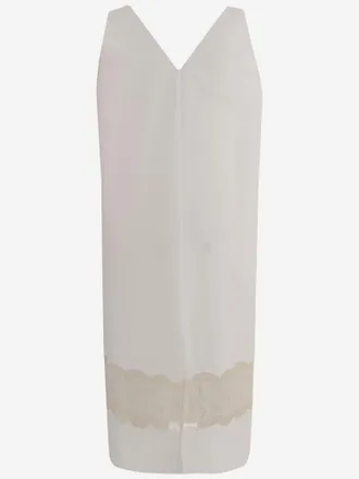 Carven Womens Cotton Dress With Lace Trim White