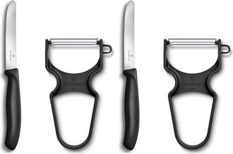 Victorinox by Swiss Army Swiss Classic Set 2 Couteaux dOffice avec &Eacute;plucheur, Couteau de Cuisine pour Fruit et L&eacute;gumes, Acier Inoxydable, Compatible Lave-Vaisselle, Noir (Lot 