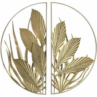 DKD Home Decor Dkd Home Decor - Wanddekoration Set 2 Metall 80x2x80 Gold Metallbl&auml;tter mehrfarbig Farbmaterial Familien Wanddekorationen Details