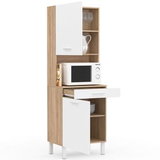 IDMarket K&uuml;chenbuffet 60 cm CINA 2 T&uuml;ren + Schublade in Buchenholzoptik und Wei&szlig;