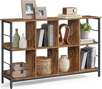 Vasagle Regal mit 2 Ebenen, Bücherregal, Standregal mit 8 Fächern, für Wohnzimmer, Schlafzimmer, Arbeitszimmer, Küche, 33 x 132,6 x 80 cm, vintagebraun-tinten