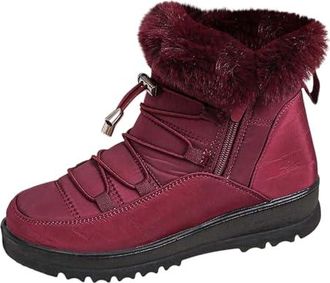 Generic Bottines Femme Hiver Neige Bottes Courtes Chaussures Chaudes Semelle Antidérapant Lacets Fermeture Éclair Légères Confortables Chaussures Femme Décont