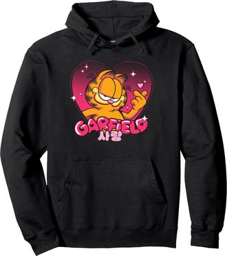 Garfield K-Pop Heart Bubble Letters Cute Cat Cartoon Pullover Hoodie