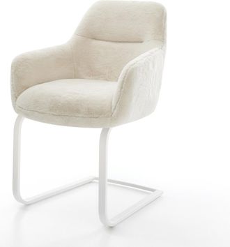 DELIFE Freischwinger Pejo-Flex Pl&uuml;sch Creme-Wei&szlig; Freischwinger flach Wei&szlig; Taschenfederkern, Esszimmerst&uuml;hle