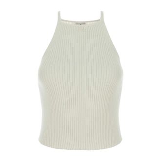 Courr&egrave;ges Femme, Tops, Blanc, Taille: 38 FR Ribbed Halter Tank Top
