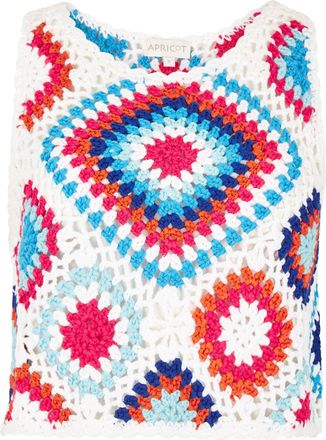 Apricot Diamond Crochet Crop Vest Top