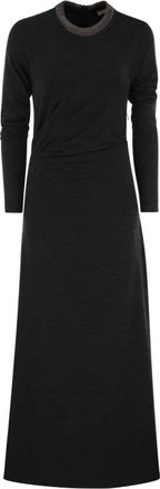 Brunello Cucinelli Femme, Robes, Noir, Taille: 36 FR Monili-trim Gathered Dress