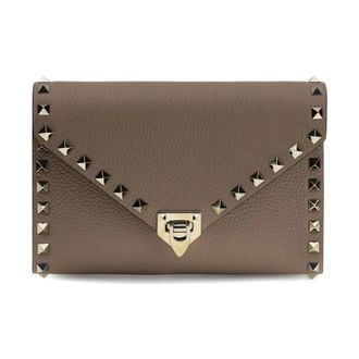 Valentino Rockstud Leder Clutch - - Bags - Damen - Braun - ONE SIZE