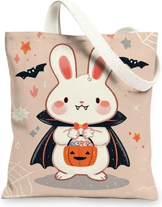 Generic Sac fourre-tout en toile motif lapin mignon, adorable motif animal dHalloween, sacs à provisions réutilisables, amusants, fantaisistes, légers et lava