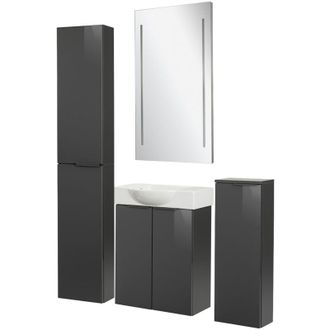 Fackelmann sbc luna G&auml;ste wc Set 5-teilig 55 cm, Anthrazit, Keramik links+Spiegel+ 2 Schr&auml;nke slim-90274145