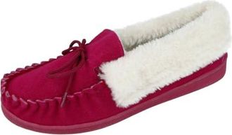 Cushion-Walk Pantoufles mocassins en daim v&eacute;ritable avec doublure en fausse fourrure de mouton pour femme Taille 37-42, fuchsia, 39 EU
