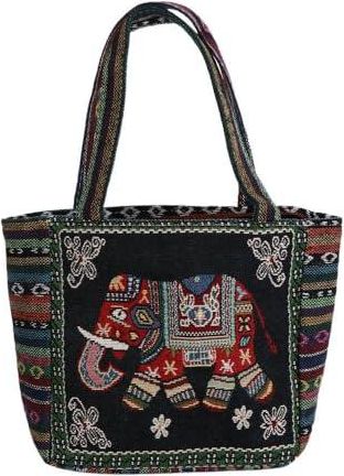 Generic Sac à main de style ethnique, sac fourre-tout en toile portable pour femme, sac fourre-tout vintage brodé éléphant animal, D