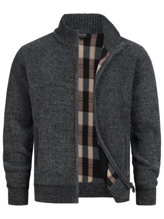 Indicode Herren INFilion Strickjacke mit Stehkragen und Rei&szlig;verschluss | Cardigan f&uuml;r M&auml;nner Black Mix, XXL