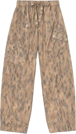 Ganni Femme, Pantalons, Brun, Taille: 44 FR Pantalon Relax Ample &Eacute;lastiqu&eacute; en Nylon Flyweight Imprim&eacute;