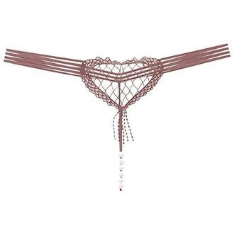 Generic Culotte pour Femme Chic, Taille Basse Sexy en Forme de Coeur Creux Grande Maille G String Pantalon Perle Massage caleçon (Khaki, One Size)