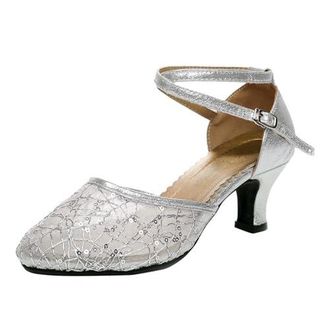 Generic Escarpins &agrave; paillettes pour femme - En satin latin professionnel - Salsa Bachata Performance - Chaussures &agrave; talons hauts - Escarpins &eacute;l&eacute;gants - Sangle