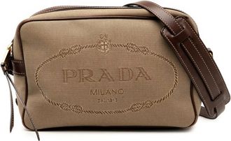 Prada 2013-2025 Canapa Umhängetasche aus Canvas mit Logo - Braun