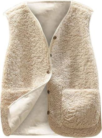 Generic Gilet sherpa pour femme d&eacute;contract&eacute; chaud flou faux mouton retourn&eacute; gilet sans manches veste polaire poches manteau en peluche gilet pour lhiver (Beig