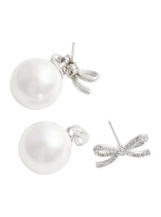 Self Portrait Womens Stud Earrings With Bow And Pearl, Metallic