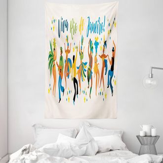 Abakuhaus Karneval Wandteppich, Viva Rio De Janeiro Wörter, aus Weiches Mikrofaser Stoff Für das Wohn und Schlafzimmer, 140 x 230 cm, Mehrfarbig