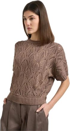 PESERICO Femme, Pulls, Brun, Taille: 36 FR T-shirt en maille ajour&eacute;e