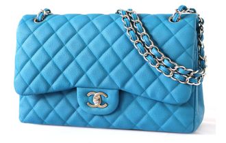 Chanel Bright Blue Double Flap Bag With Silver Hardware Size M
