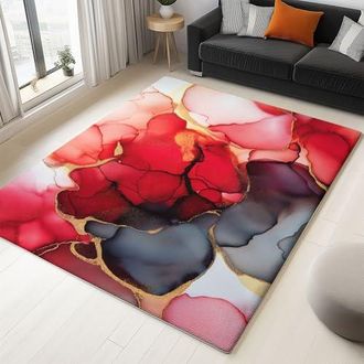 Generic Rouge Et Noir Tapis Chambre Ado Abstrait - Tapis Imprim&eacute; Belle &Agrave; La Texture dalcool, Flanelle Doux Antid&eacute;rapant Poils Courts pour Gar&ccedil;on Enfant Salon 