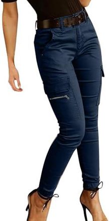 Generic Jean skinny pour femme, taille basse, pantalon cargo en coton pour femme, taille &eacute;lastique, coupe ajust&eacute;e, revers de la cheville, pantalon tendance en