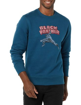 Amazon Essentials Disney | Marvel | Star Wars Herren Fleecesweatshirt mit Rundhalsausschnitt, Marvel Black Panther, M