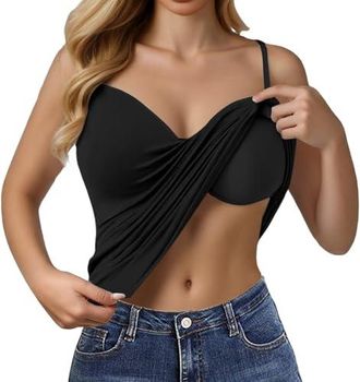 Generic D&eacute;bardeur spaghetti basique int&eacute;gr&eacute; pour femme - D&eacute;bardeur d&eacute;t&eacute; sans manches - D&eacute;bardeur ample - T-shirt stretch - Col en V - T-shirt de sport &eacute;l&eacute;gant