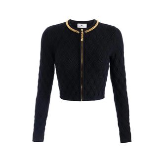Elisabetta Franchi Femme, Pulls, Noir, Taille: 44 FR Cardigan en maille avec losanges et d&eacute;tails de bijoux