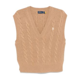 Polo Ralph Lauren Femme, Pulls, Beige, Taille: 36 FR Pull col en V en maille torsad&eacute;e
