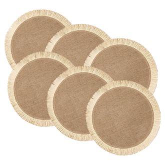 Valiclud 6 Stück Teiliges Rundes Tischset aus Robustem Grob Gewebtem Material Hitzebeständiges und Rutschfestes Platzset mit Fransen Filzähnliche Unterseite fü