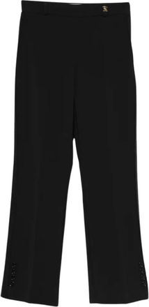 Elisabetta Franchi Femme, Pantalons, Noir, Taille: 42 FR Pantalon Coupe Chevilles En Cr&ecirc;pe Stretch Double &Eacute;paisseur Avec Breloque Logo
