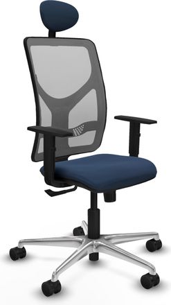 Piqueras y Crespo B&uuml;rostuhl, blau, mit 1D-Armlehnen, h&ouml;henverstellbarer Lendenwirbelst&uuml;tze und festem Kopfteil, ausgestattet mit 3 Positionen und Schneideschaum, Grau/M