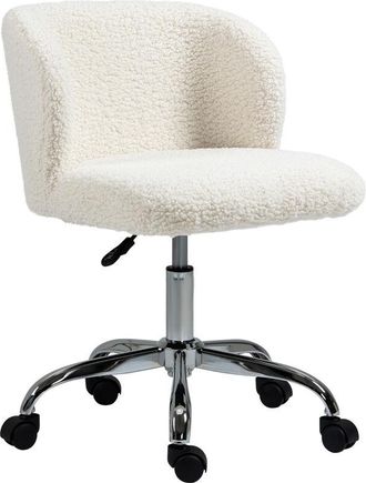HOMCOM Chaise de bureau design - hauteur réglable, pivotante - piètement acier chromé revêtement effet laine bouclée blanc